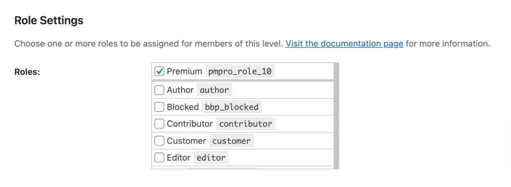 Roles for Membership Levels Add On Plugin