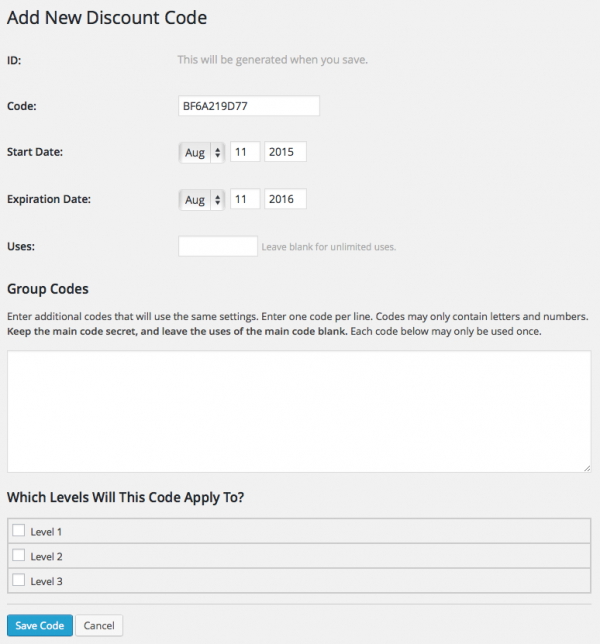 Group Discount Codes Add On Plugin
