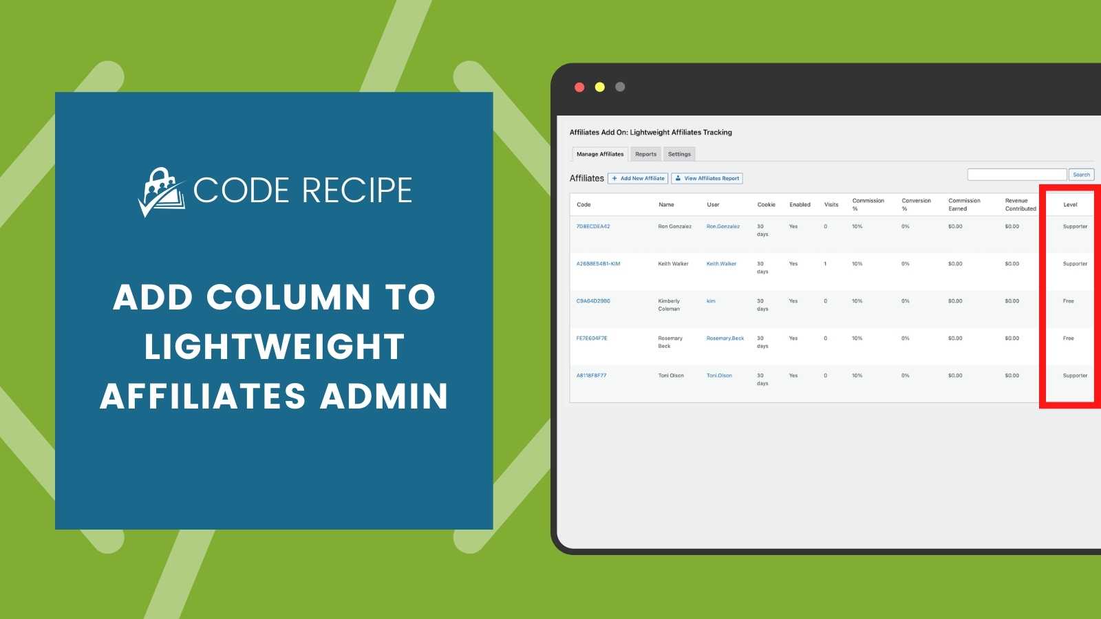 Add Column to Lightweight Affiliates Admin