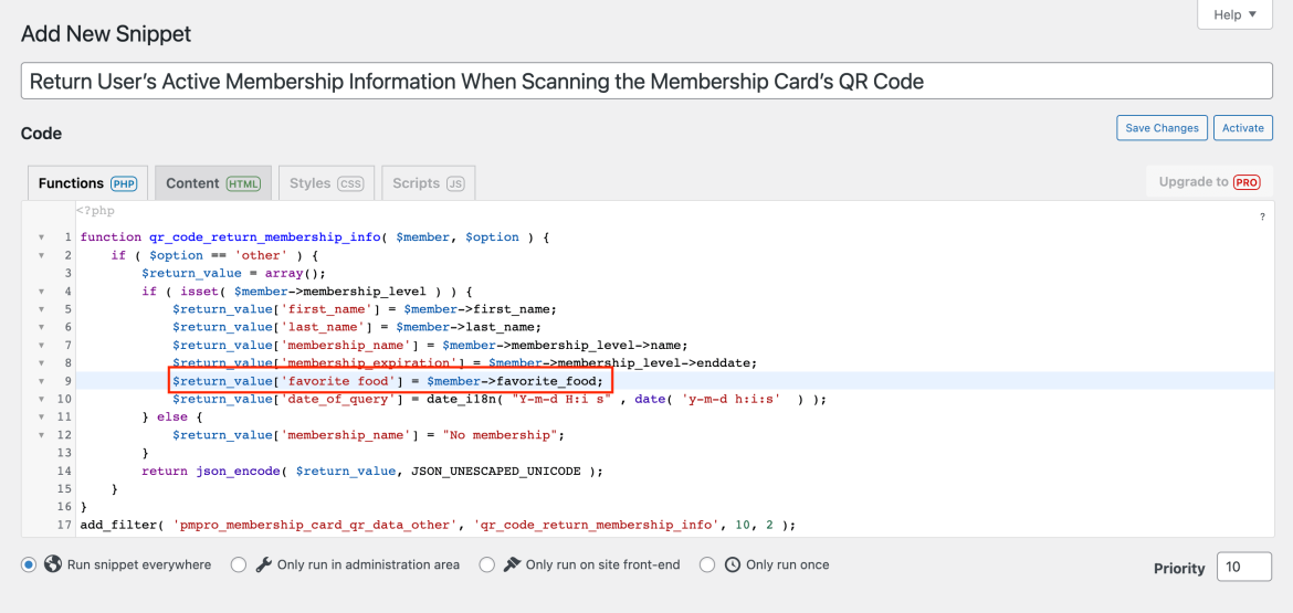 Membership Information on QR Code Membership Card