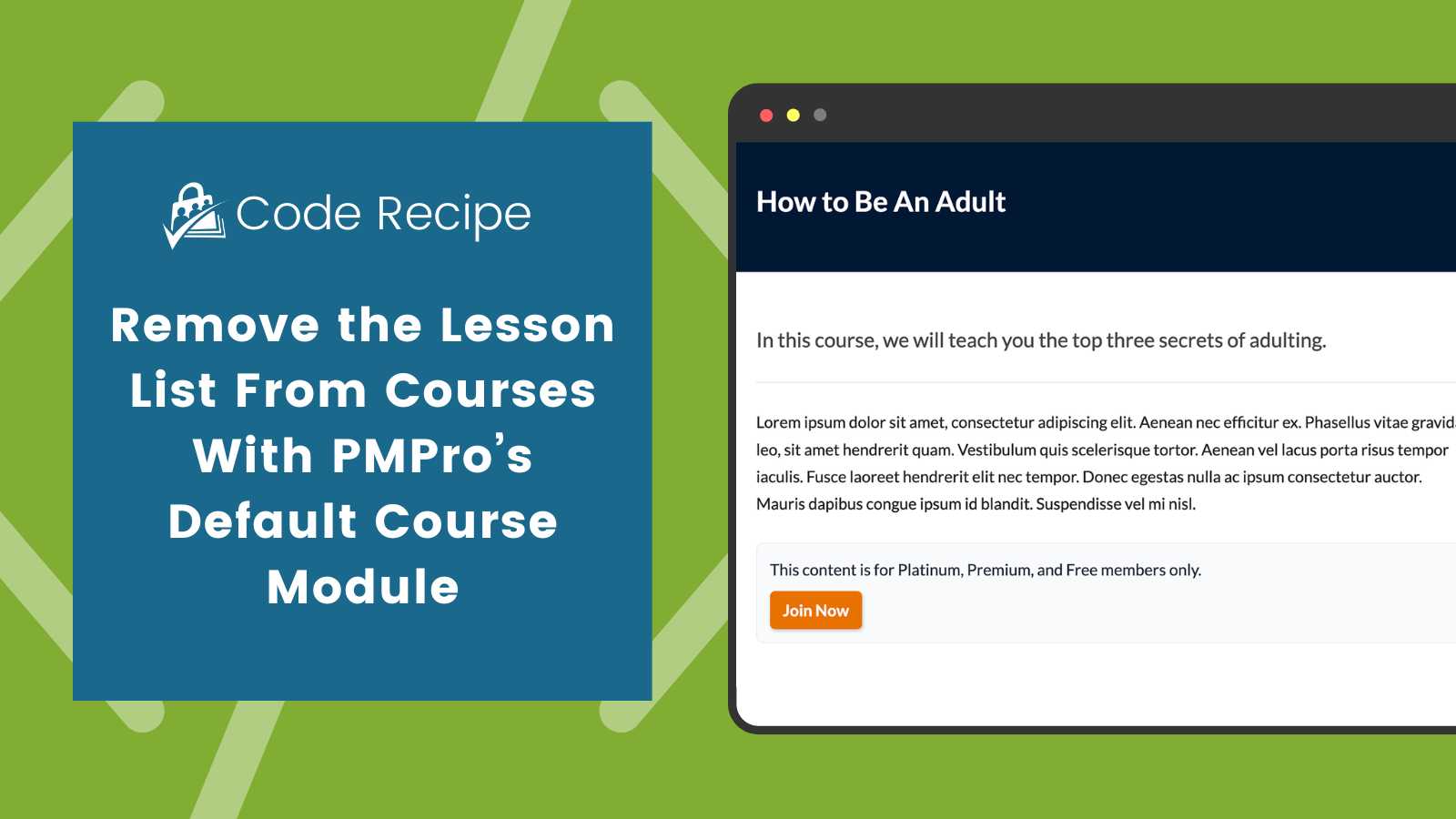 Remove Lesson List for Courses with PMPro's Course Module