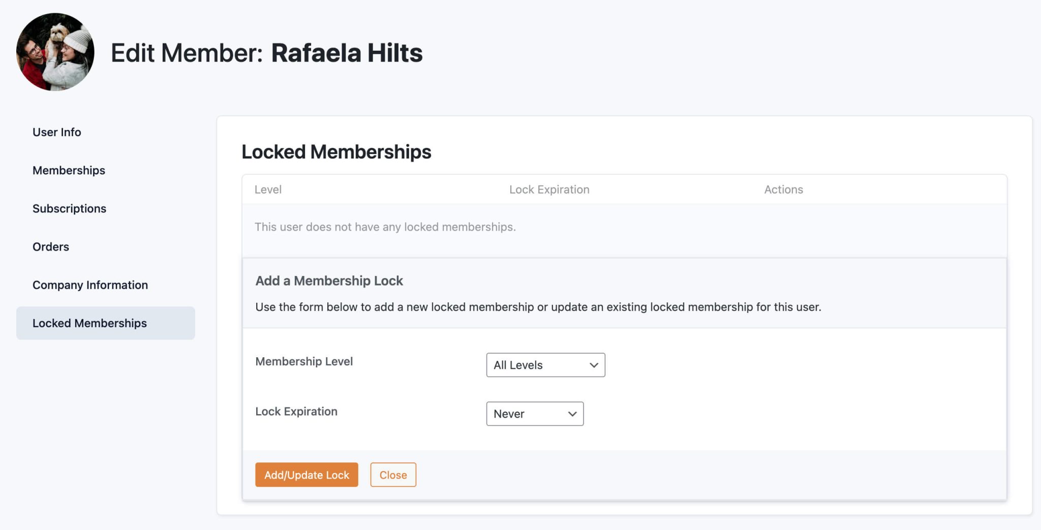 Lock Membership Level Add On Plugin
