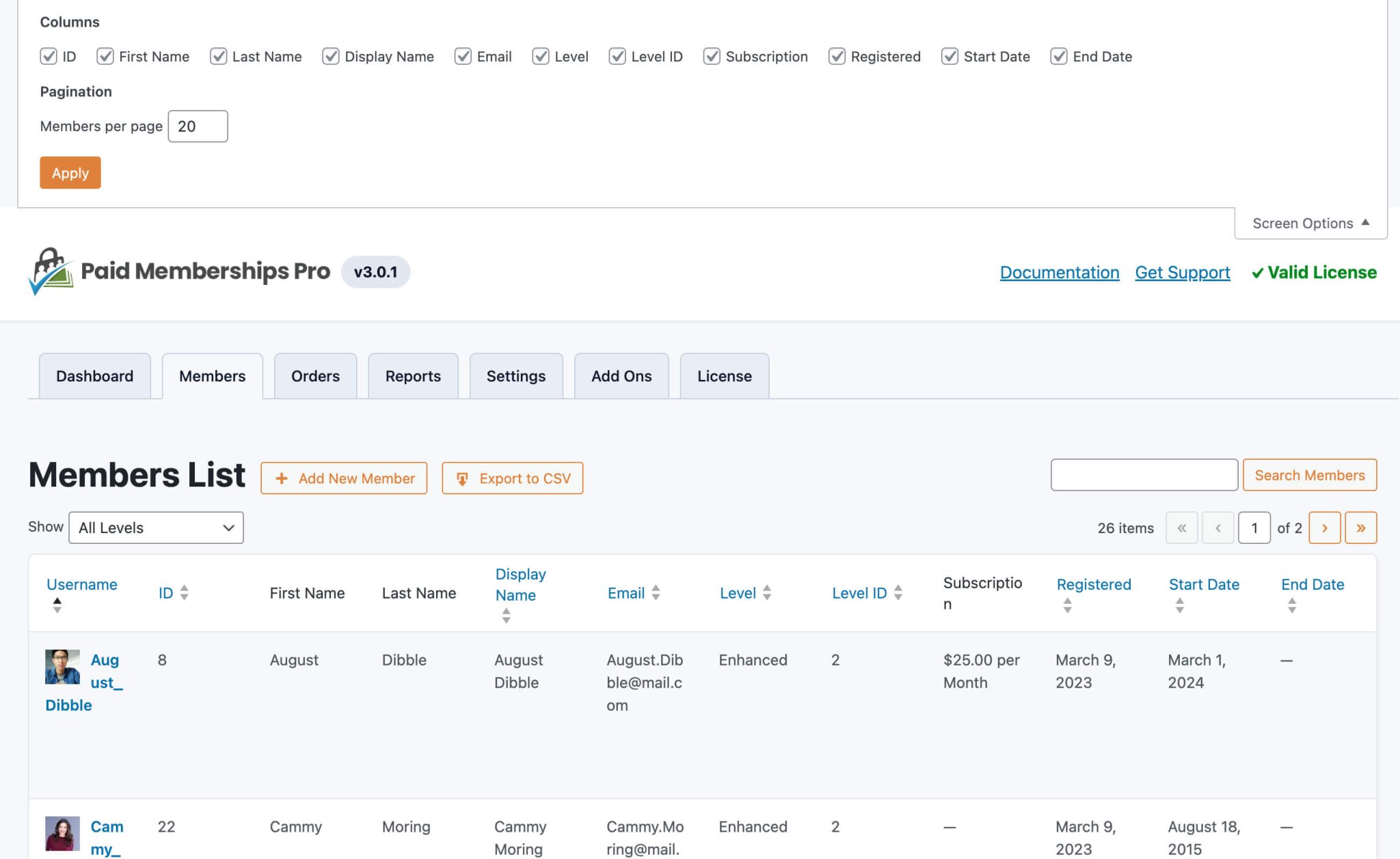 Paid Memberships Pro Members List