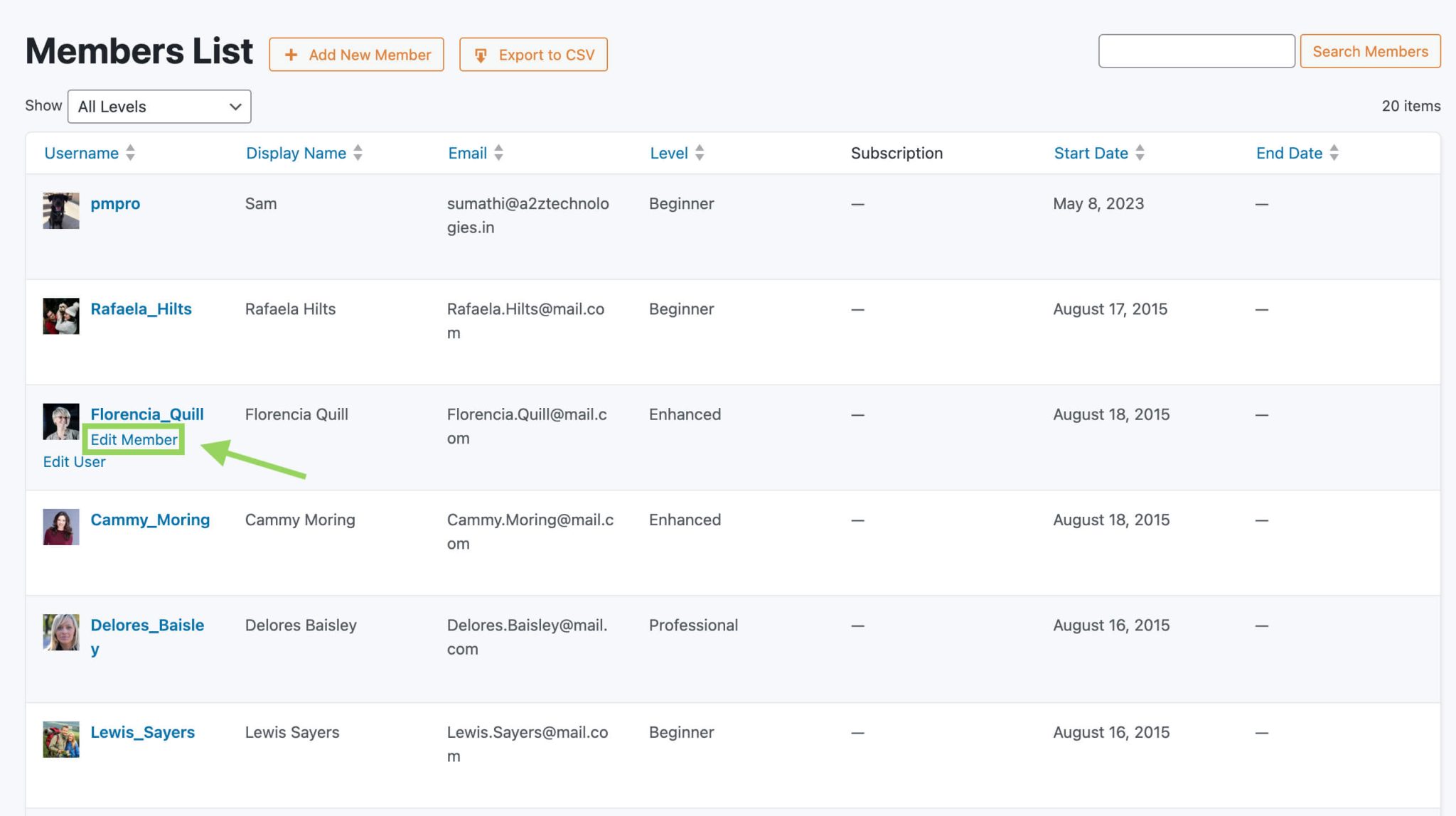 Upgrade or Downgrade a User’s Membership Level