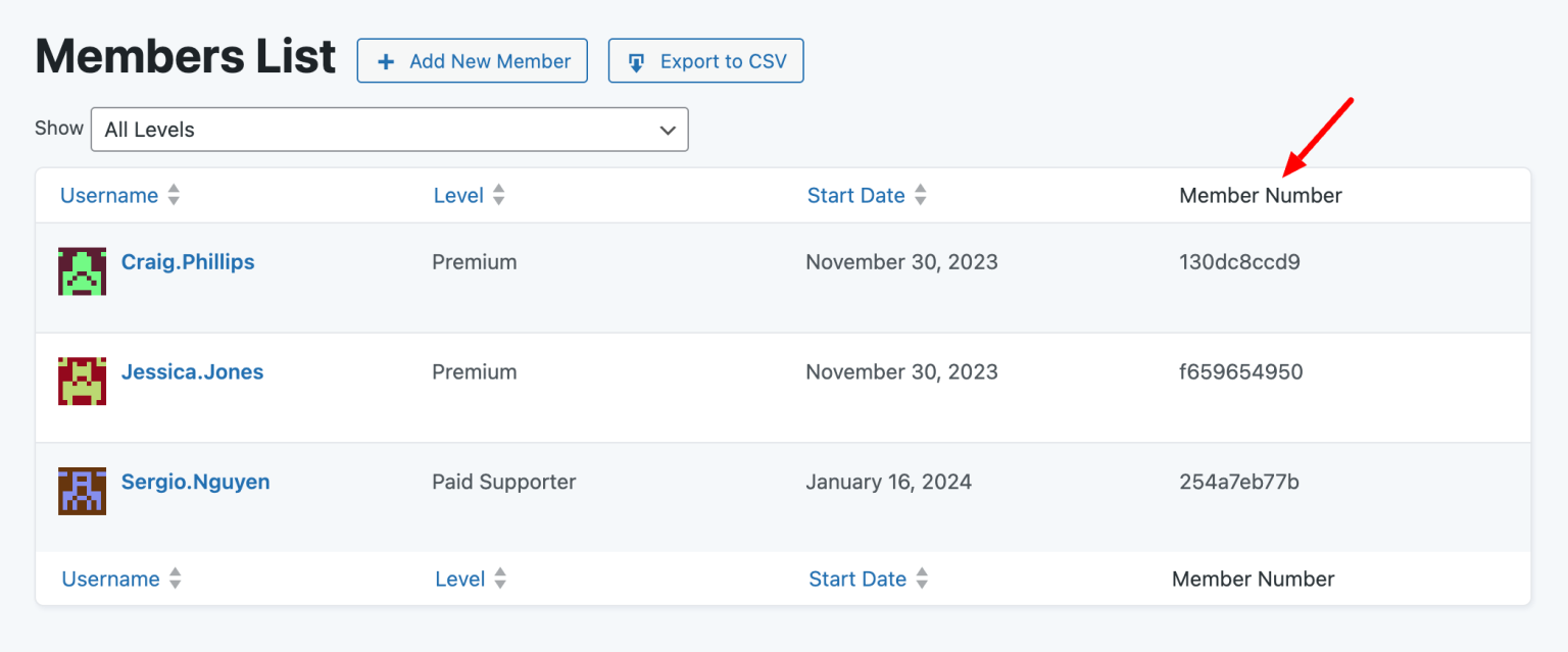 Unique Membership Numbers: Generating and Displaying