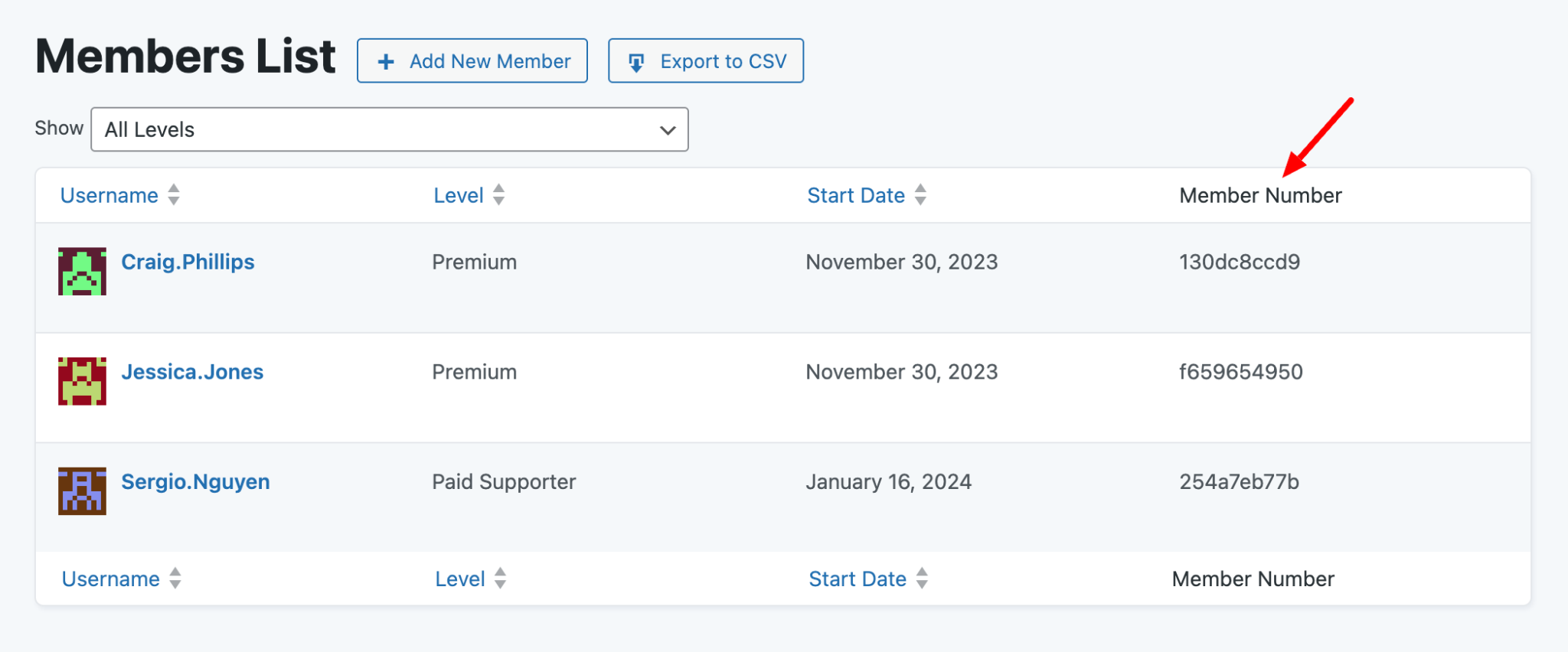 Unique Membership Numbers: Generating and Displaying