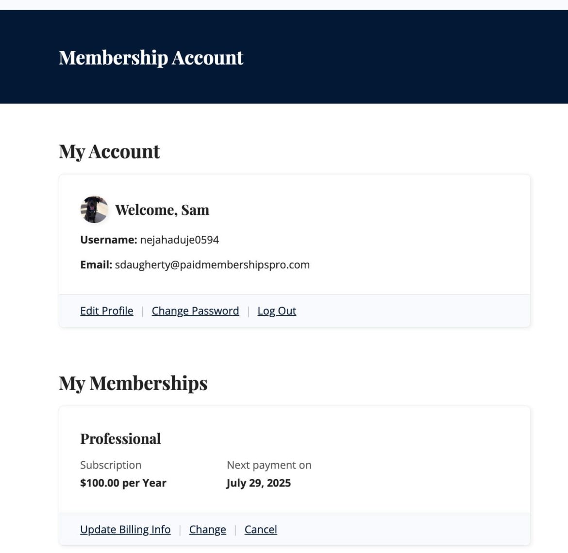 Membership Account Page Documentation