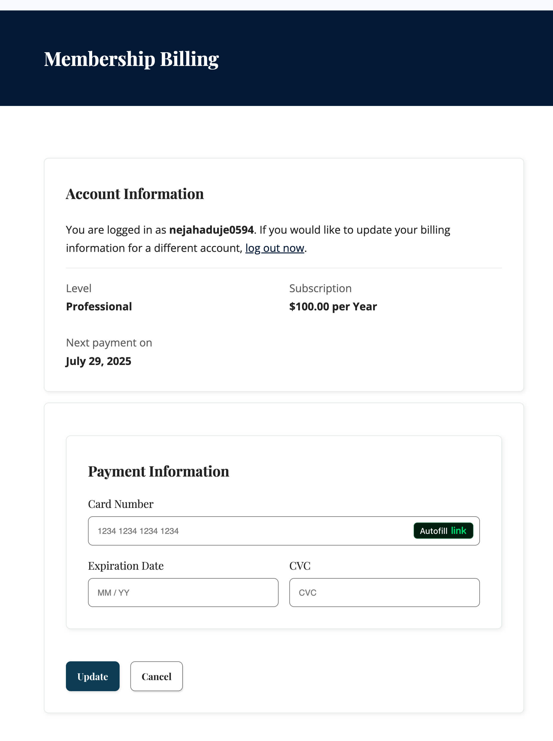 Membership Billing Page Documentation