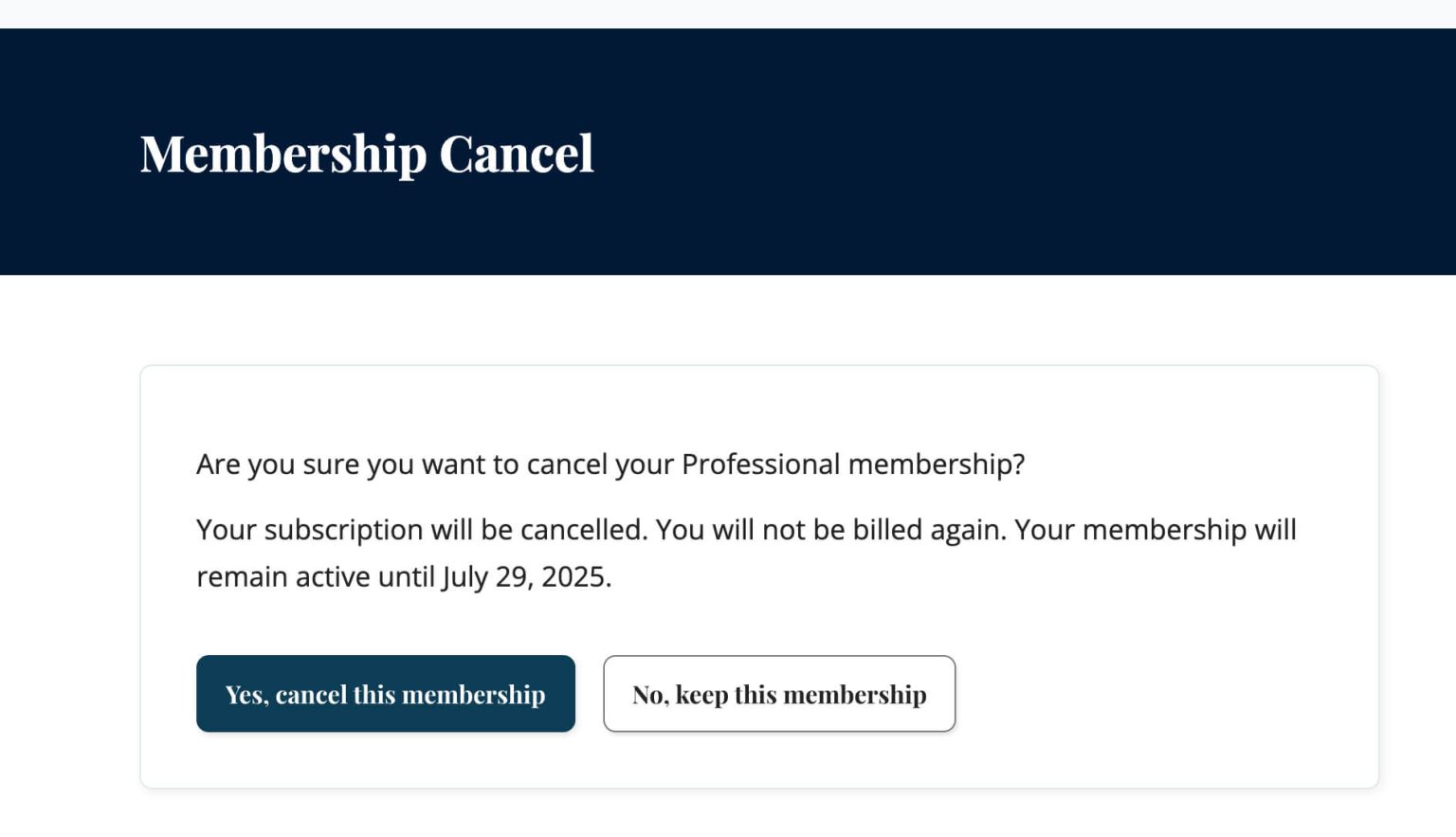 Membership Cancel Page Documentation
