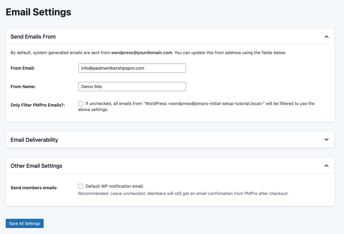 PMPro Initial Setup Guide Step 7. Email Settings