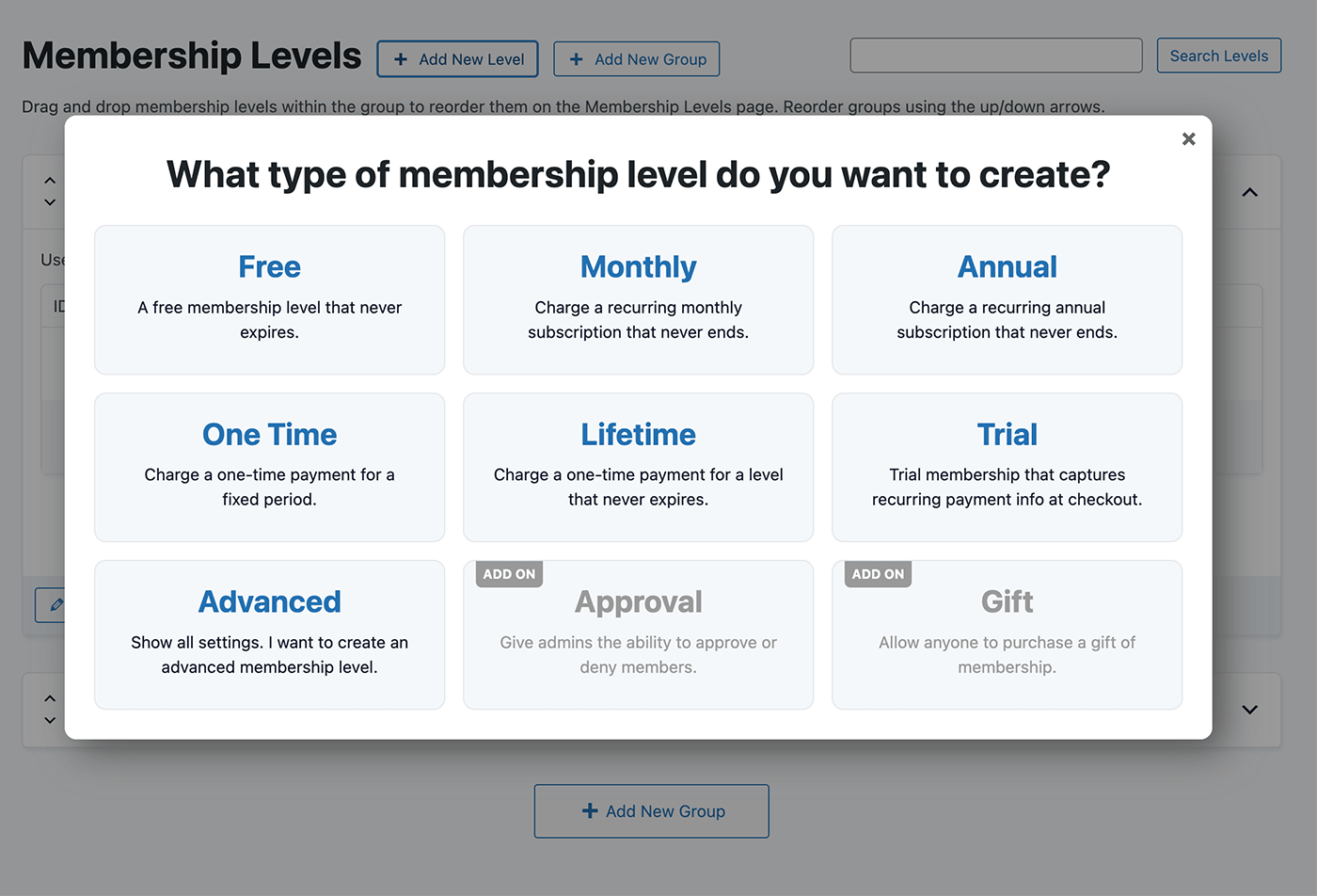 Step 3. Add a New or Additional Membership Level(s)