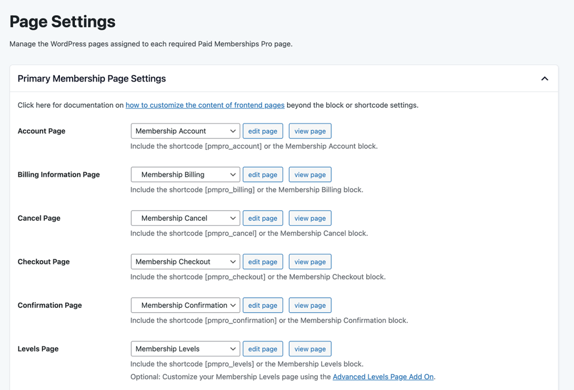 PMPro Initial Setup Step 4. Set Up Frontend Pages
