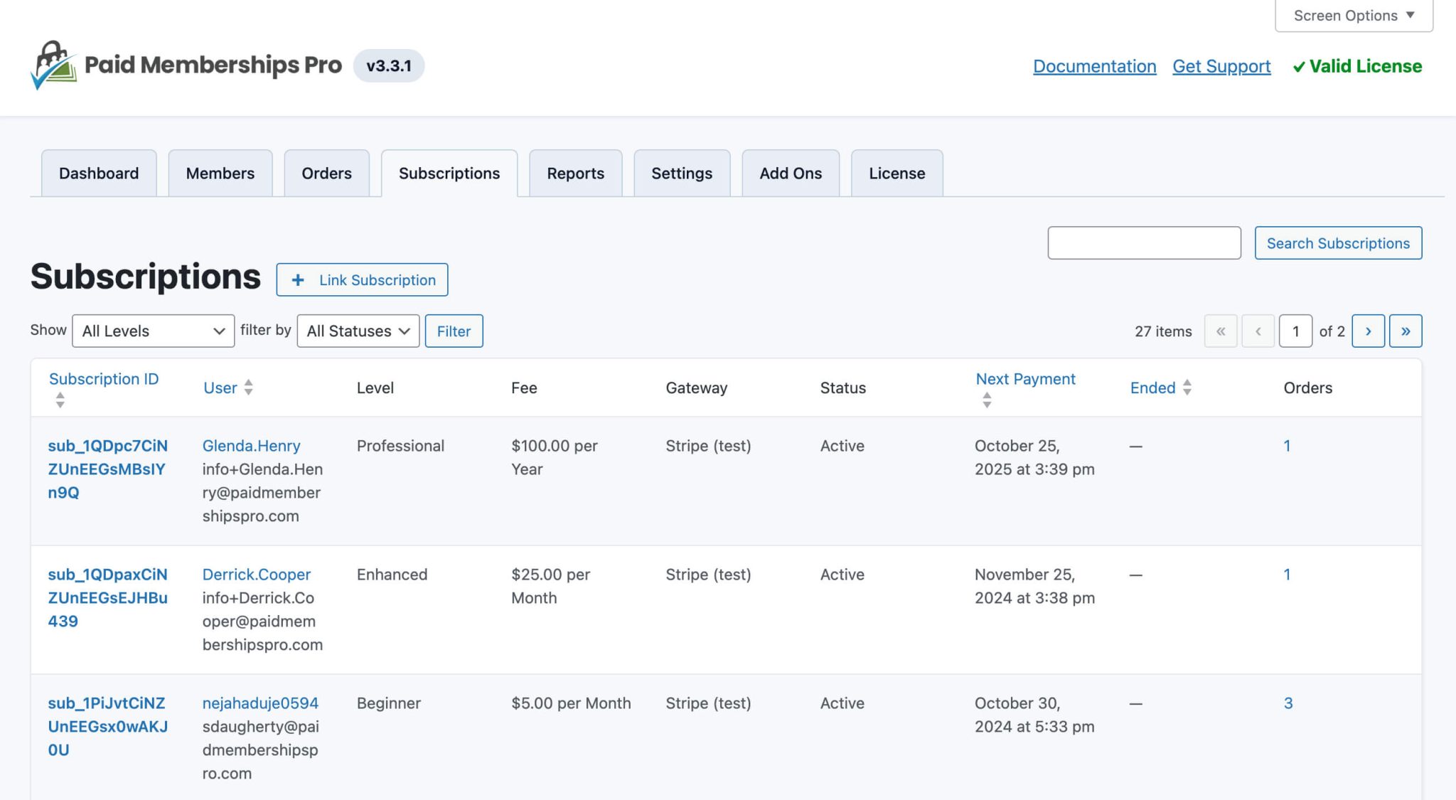 Paid Memberships Pro Subscriptions