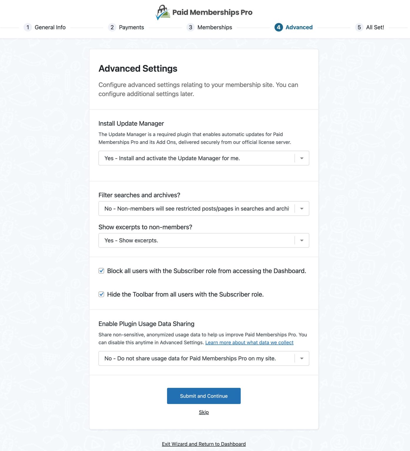 Initial Complete the Setup Wizard Documentation